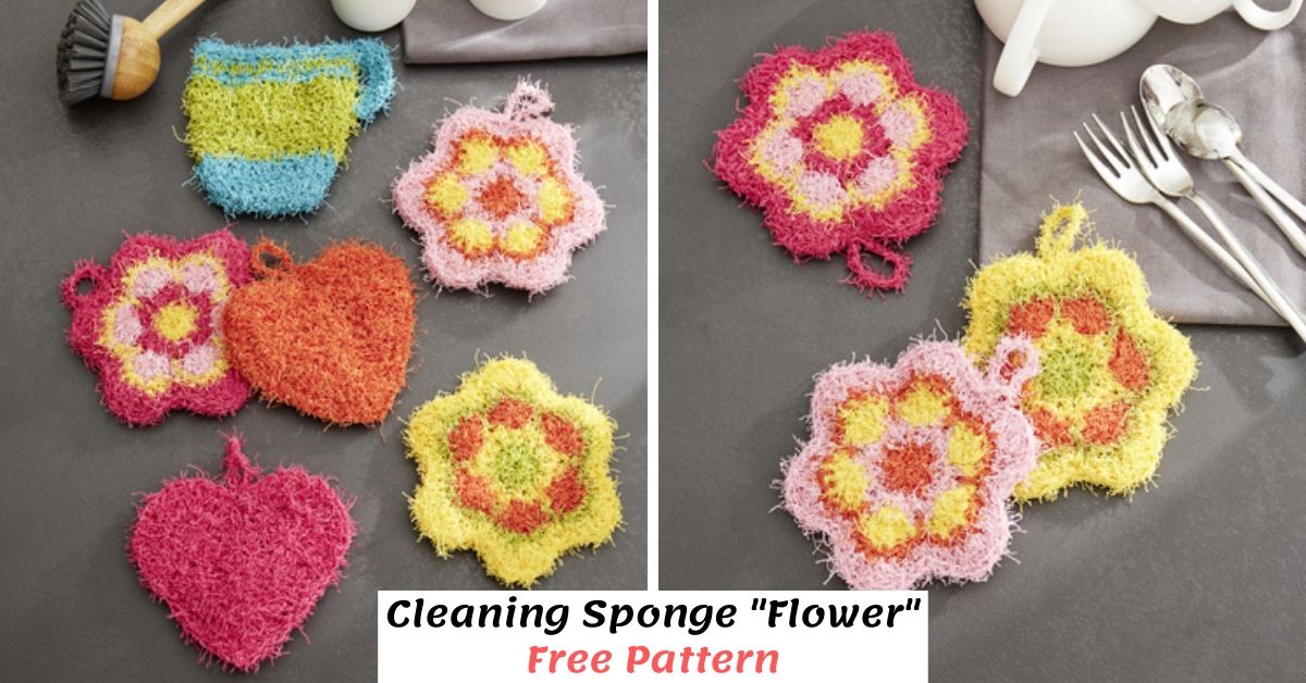 Crocheted cleaning sponge "Flower" [Free Pattern]
