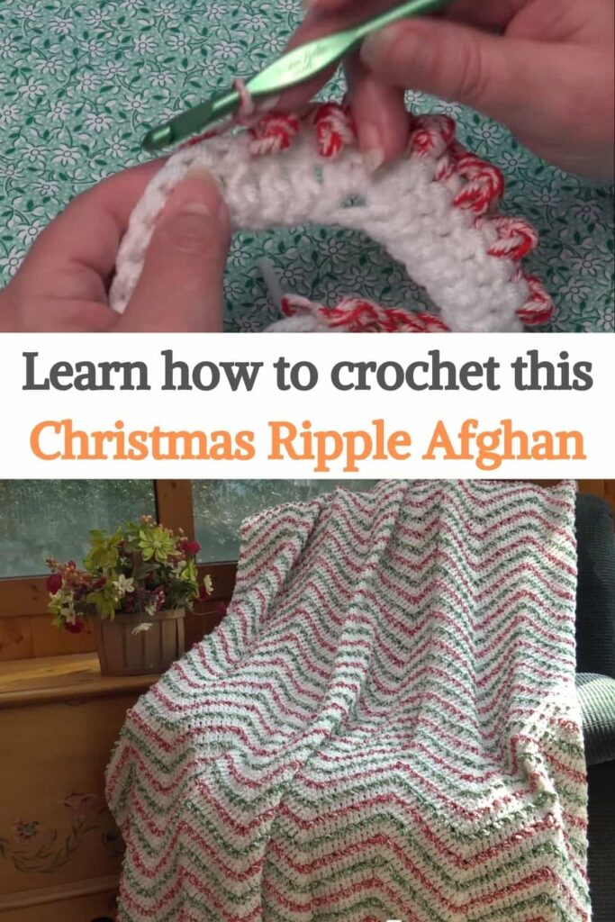 Learn how to crochet this Christmas Ripple Afghan