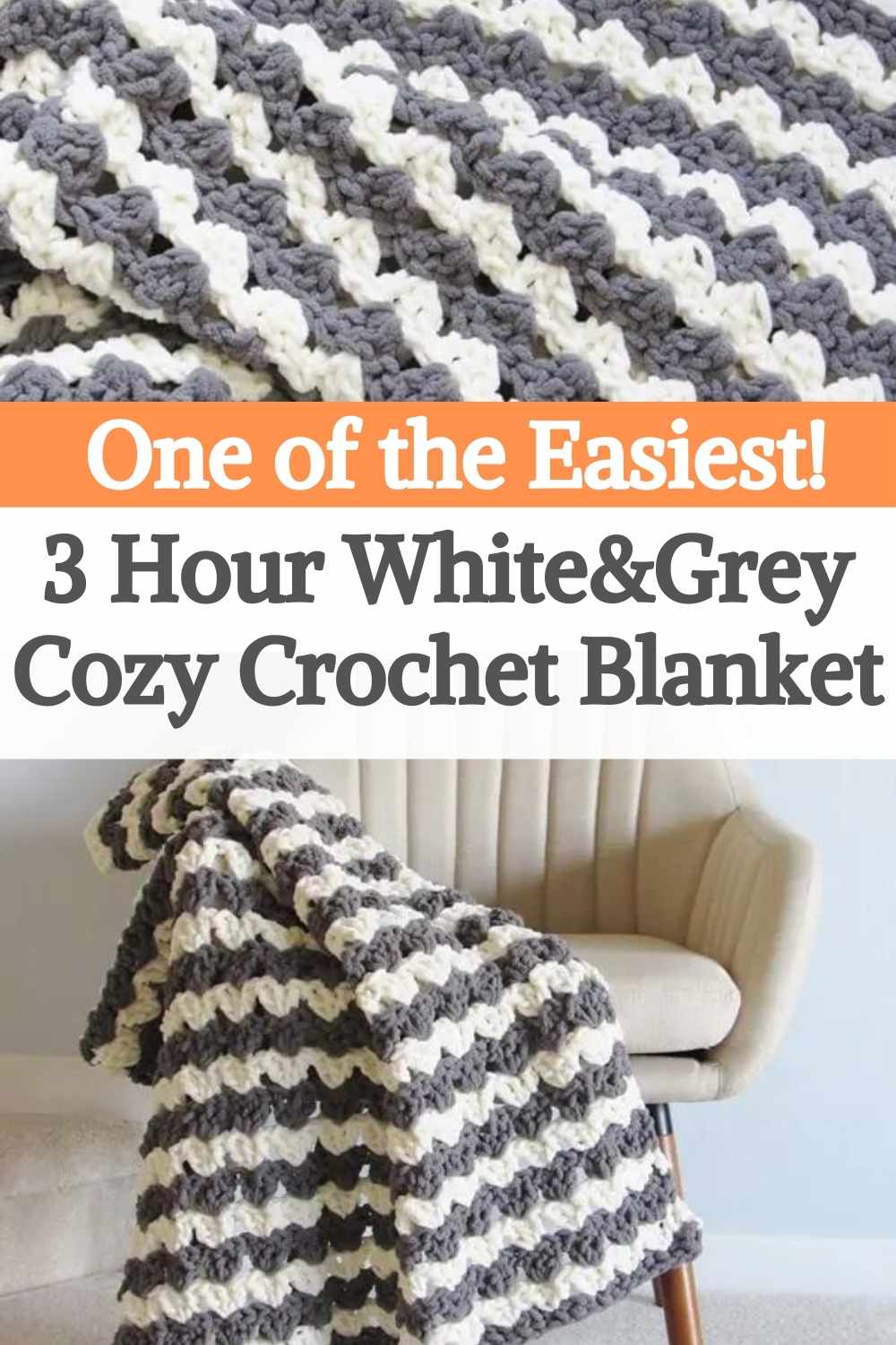 One of the Easiest! 3 Hour White&Grey Cozy Crochet Blanket