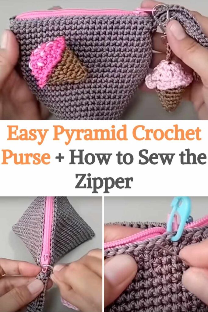 Easy Pyramid Crochet Purse + How to Sew the Zipper