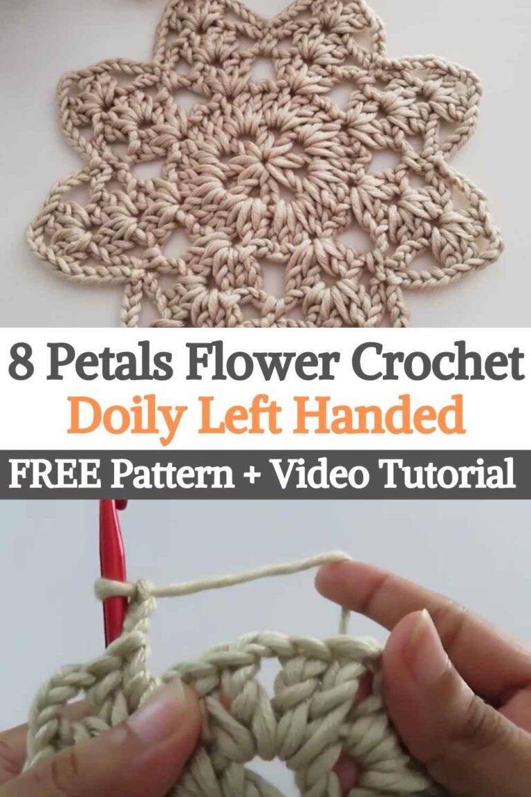 8 Petals Flower Crochet Doily Pattern Left Handed