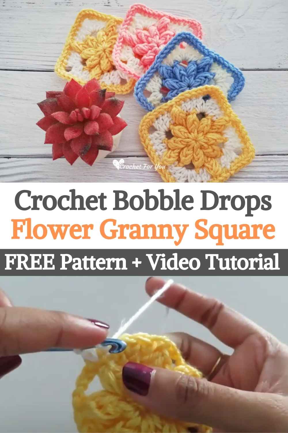 Crochet Bobble Drops Flower Granny Square