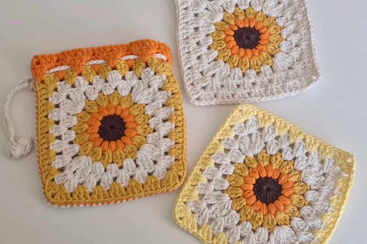 How to Crochet a Sunburst Granny Square Pouch for Fall