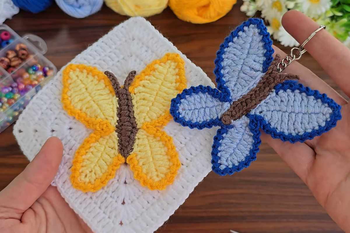 2-in-1 Crochet Butterfly Coasters (Coaster + Keychain)