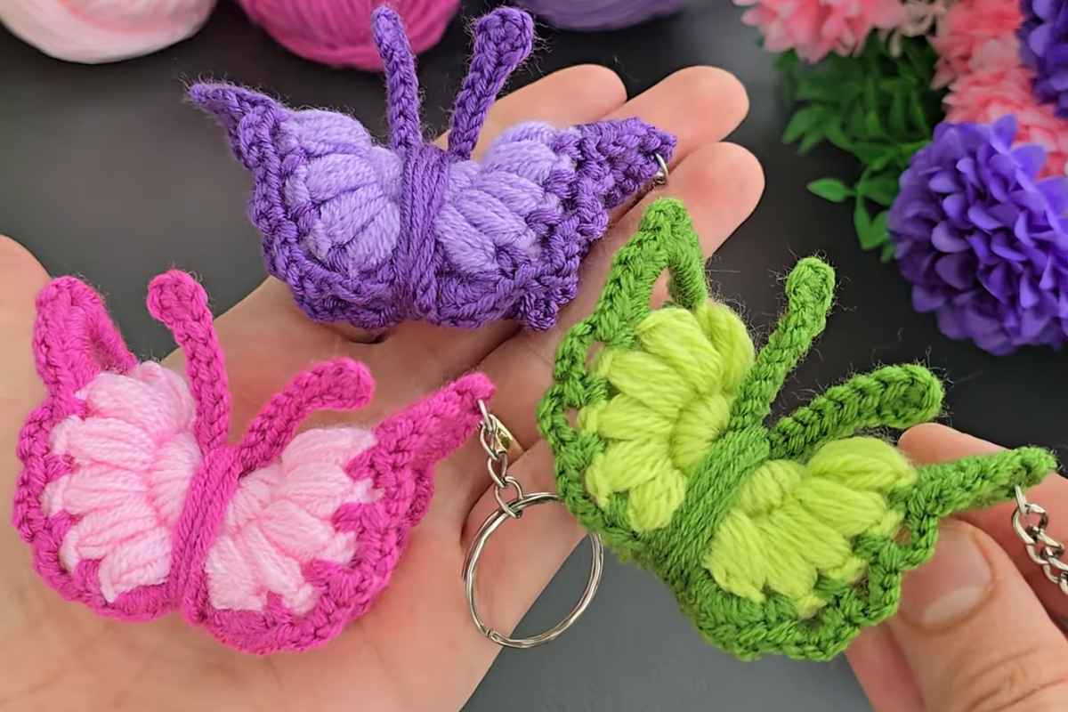 Crochet These Mini Butterfly Keychains in Minutes