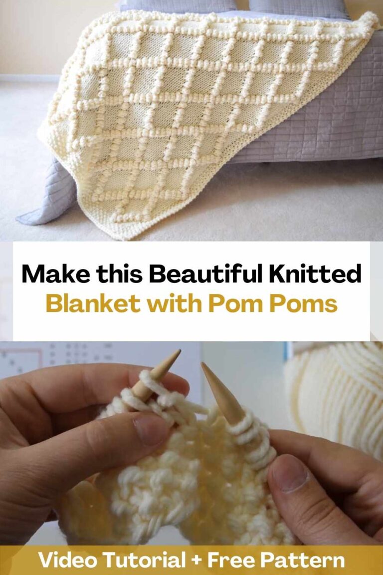 Make this Beautiful Knitted Blanket with Pom Poms
