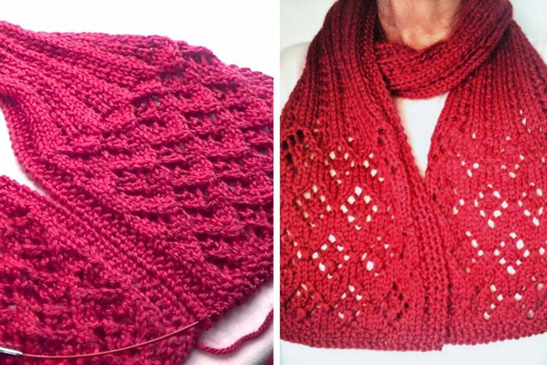 Learn to Knit this Diamond Lace Scarf