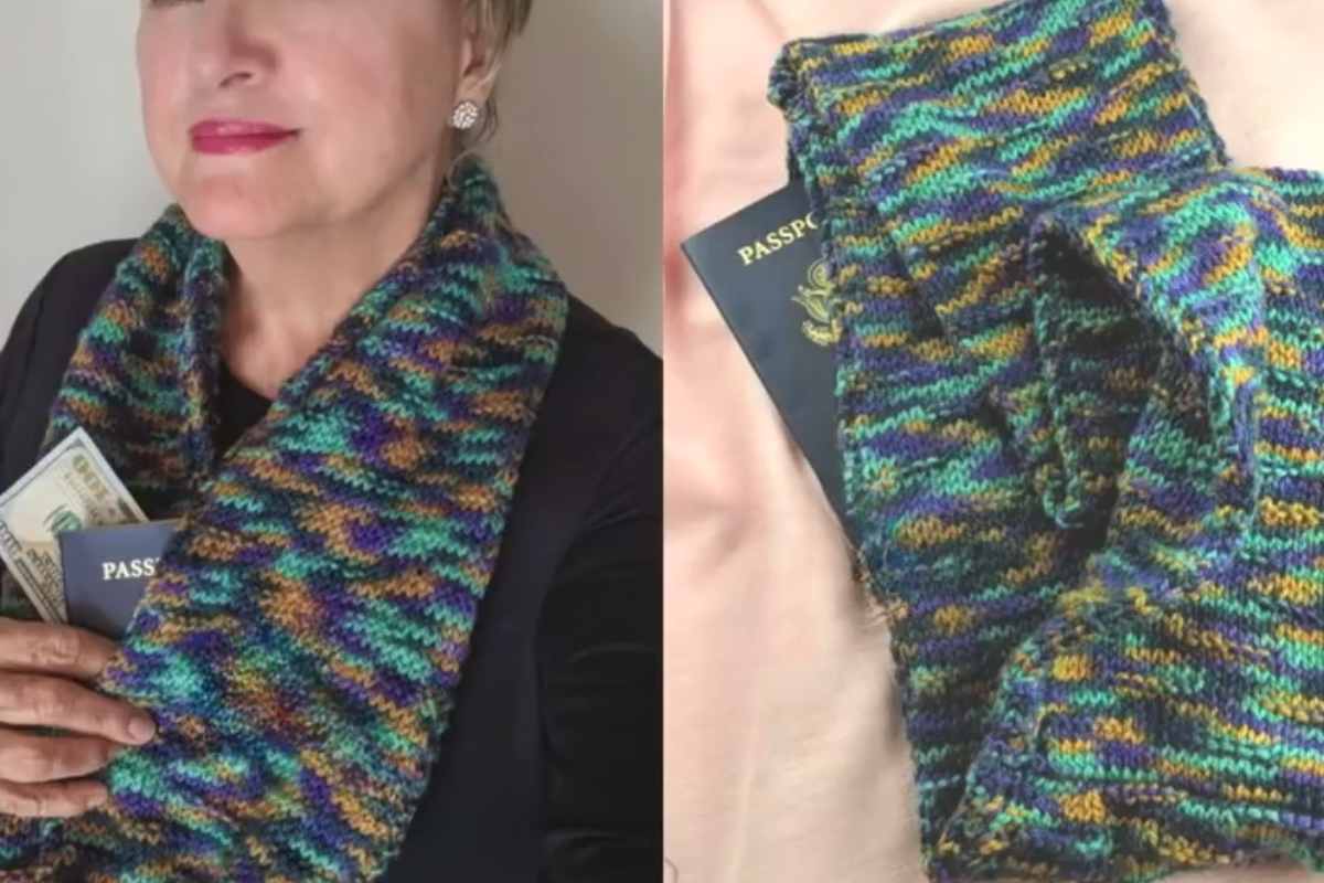 DIY Knitted Infinity Scarf with a Discreet Secret Pocket
