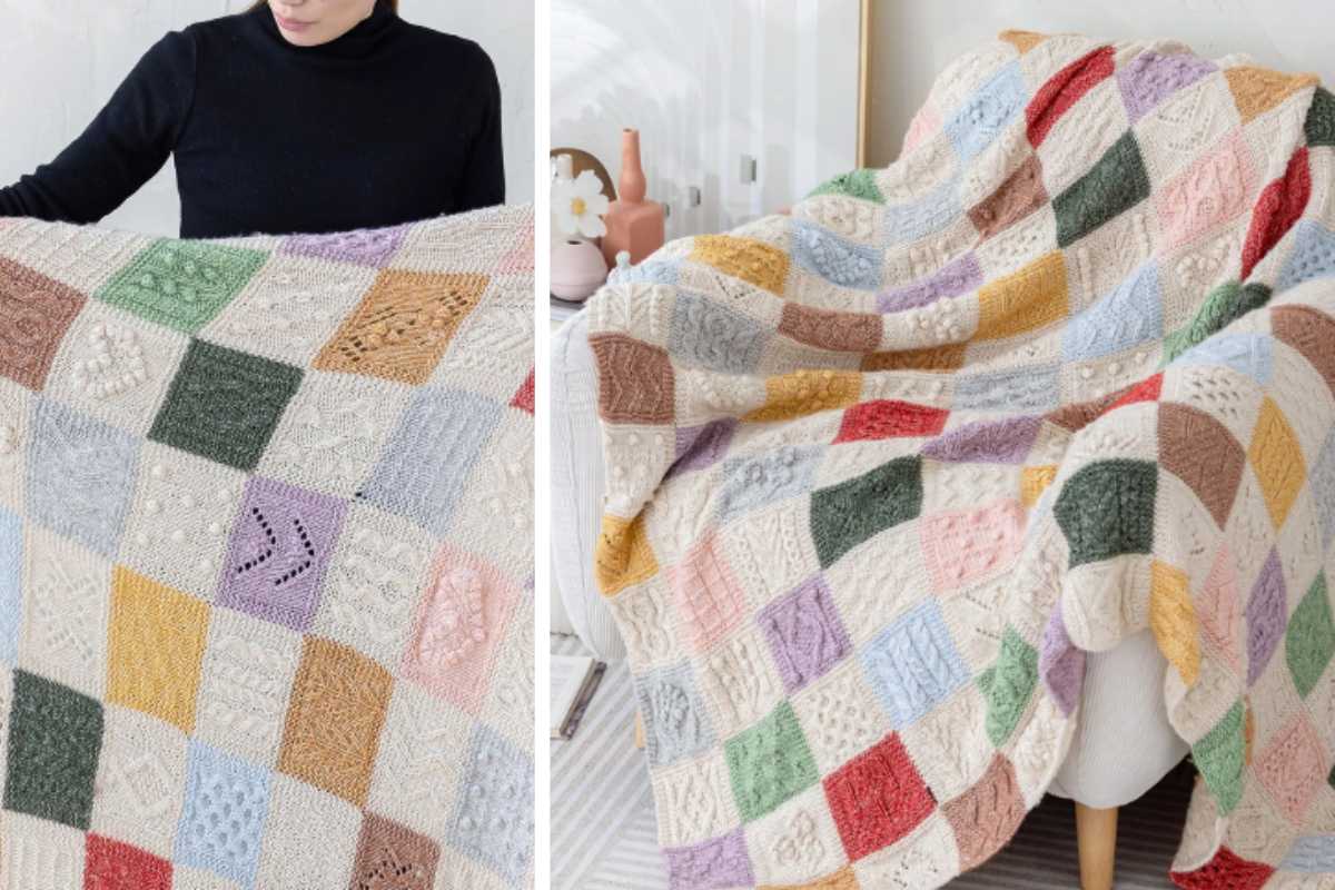Knit Squares Blanket: Checkered Rainbow Tutorial